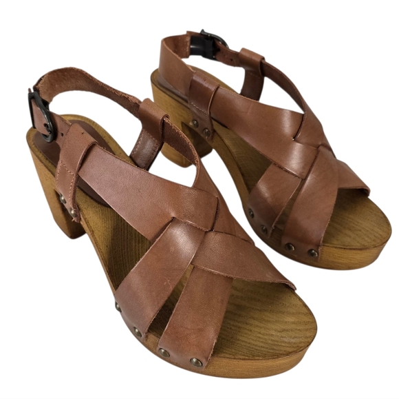 Sundance | Shoes | Sundance Brown Leather Cross Weave Wooden Platform ...